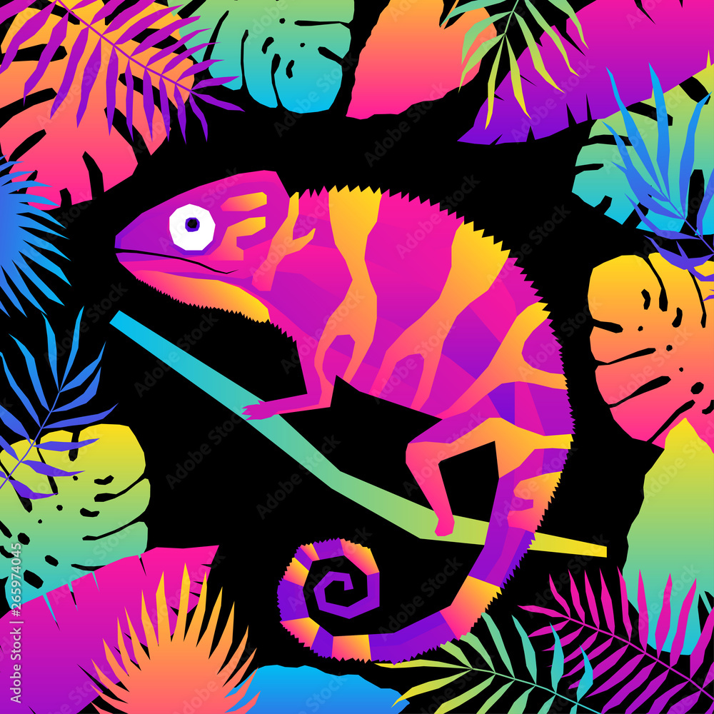 Abstract cute paper cut chameleon pattern background. Childish crafted ...