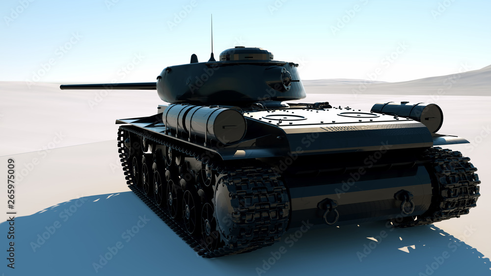 Military armored tank moving at a desert. Photo realistic 3d render ...