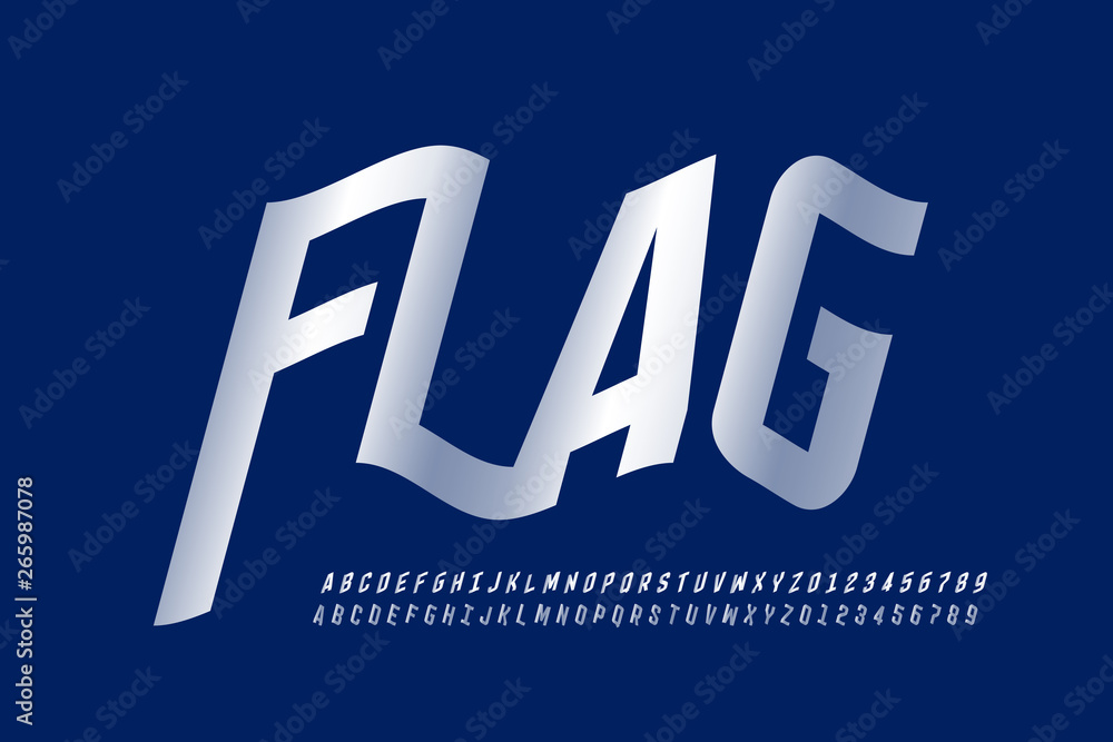 Waving flag style font, alphabet letters and numbers Stock Vector ...
