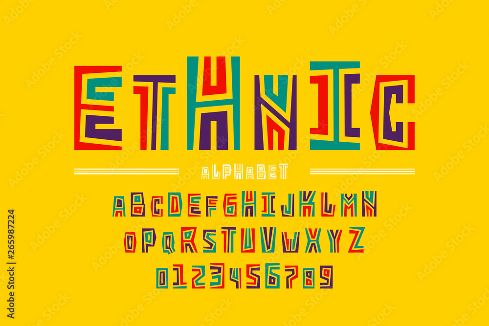 Ethnic style font design, alphabet letters and numbers Stock Vector ...