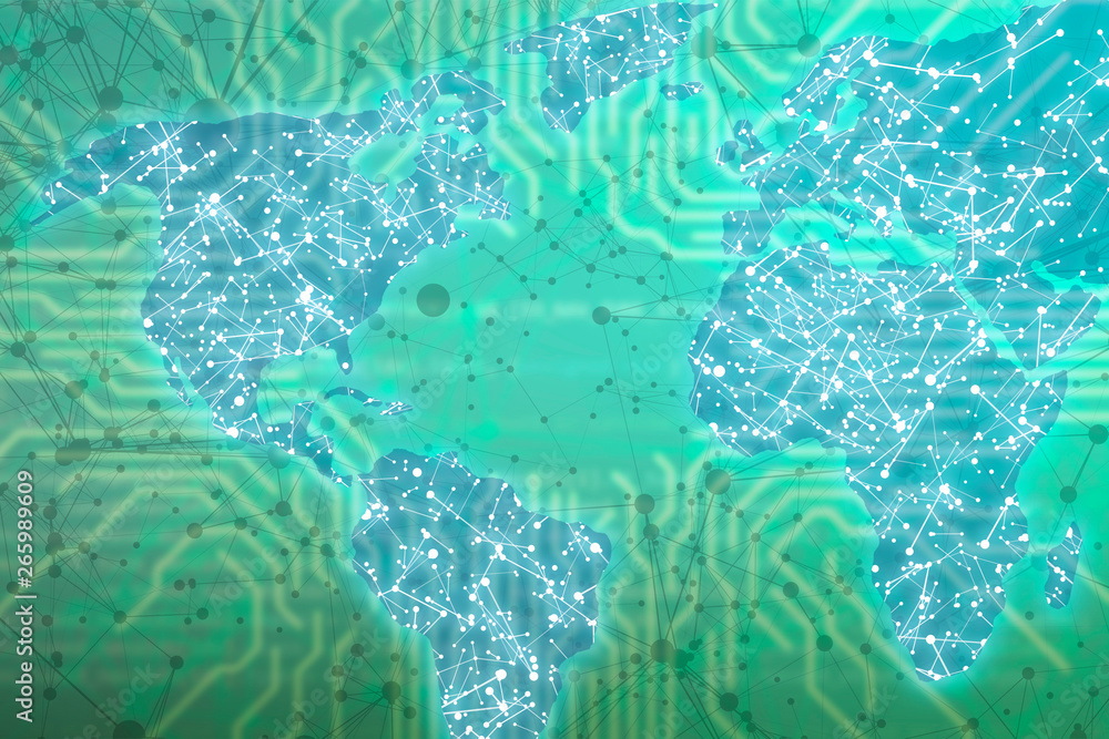 world map with dots and lines, worldwide digital communication web or ...