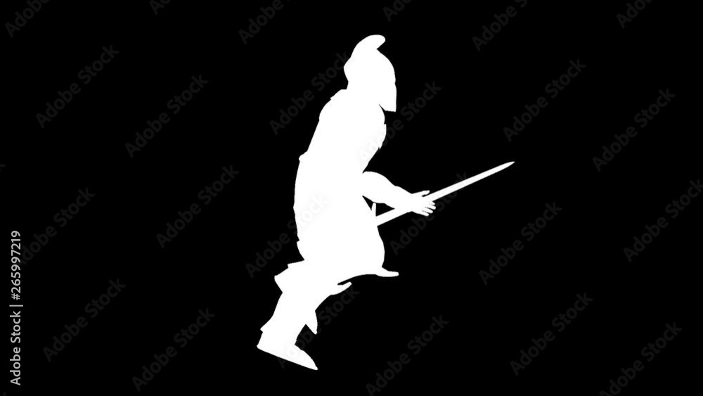 Running soldier with sword. Alpha channel. Alpha matte. Isolated. Loop ...