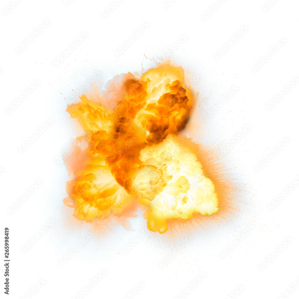 Realistic fiery explosion with sparks over a white background Stock ...