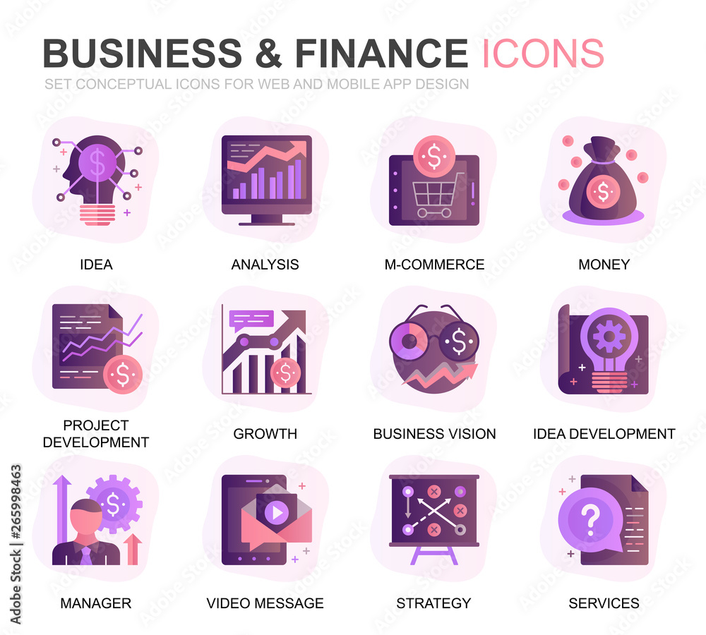 Modern Set Business and Finance Gradient Flat Icons for Website and ...