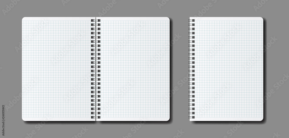 Vector realistic open notepad template. Mock up notebooks with spiral ...