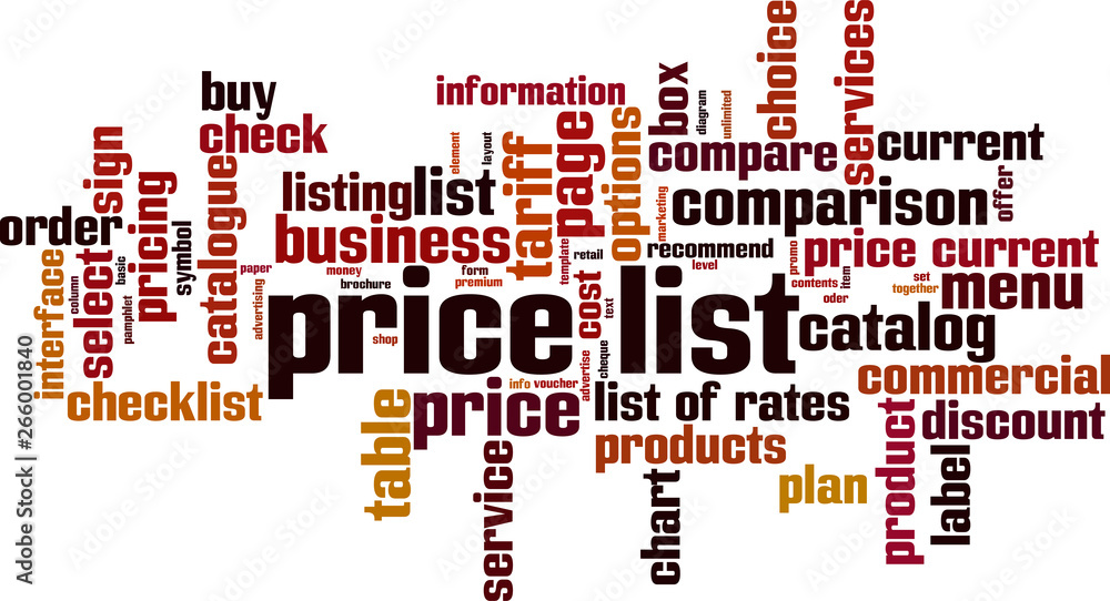 Price list word cloud Stock Vector | Adobe Stock