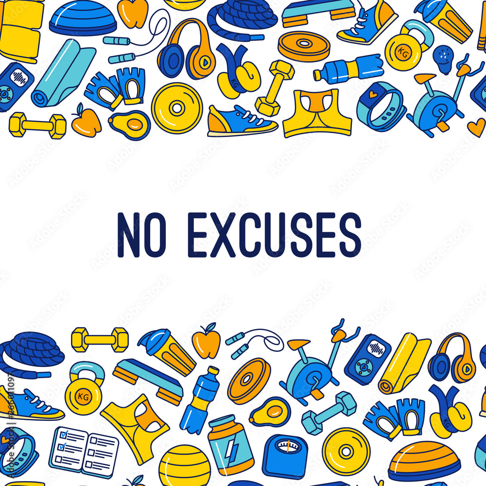 Sport, fitness, functional training background seamless doodle border ...