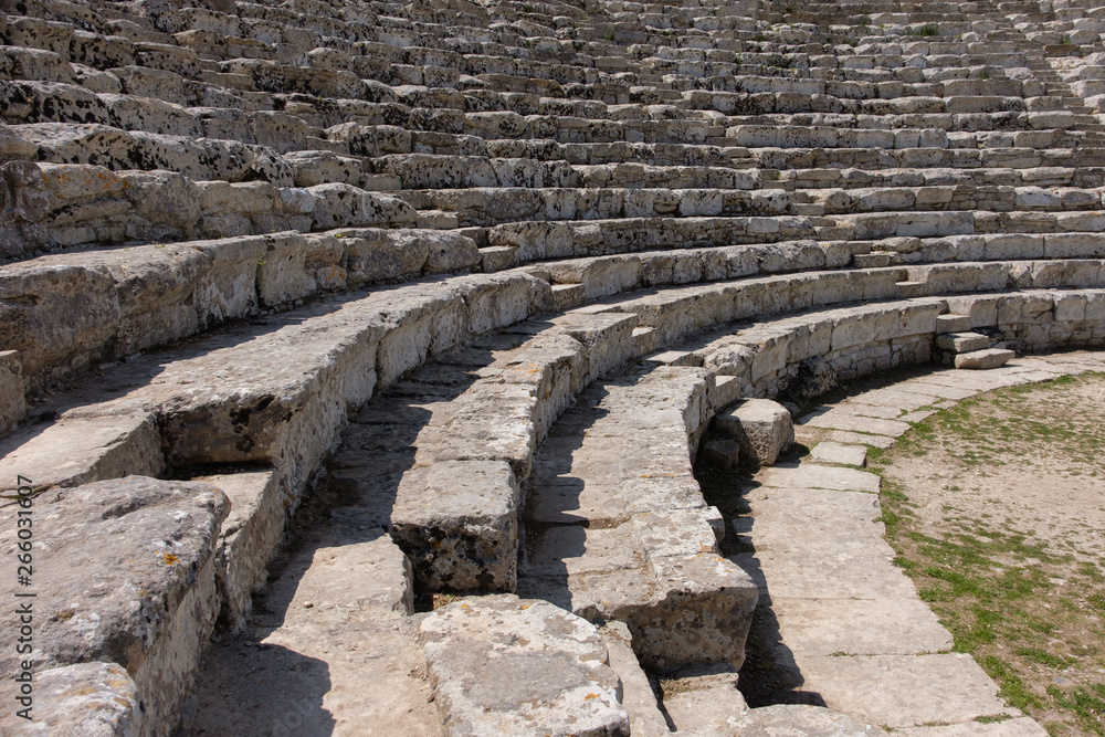Stairs and stands made of stones of the ancient greek theatre of ...