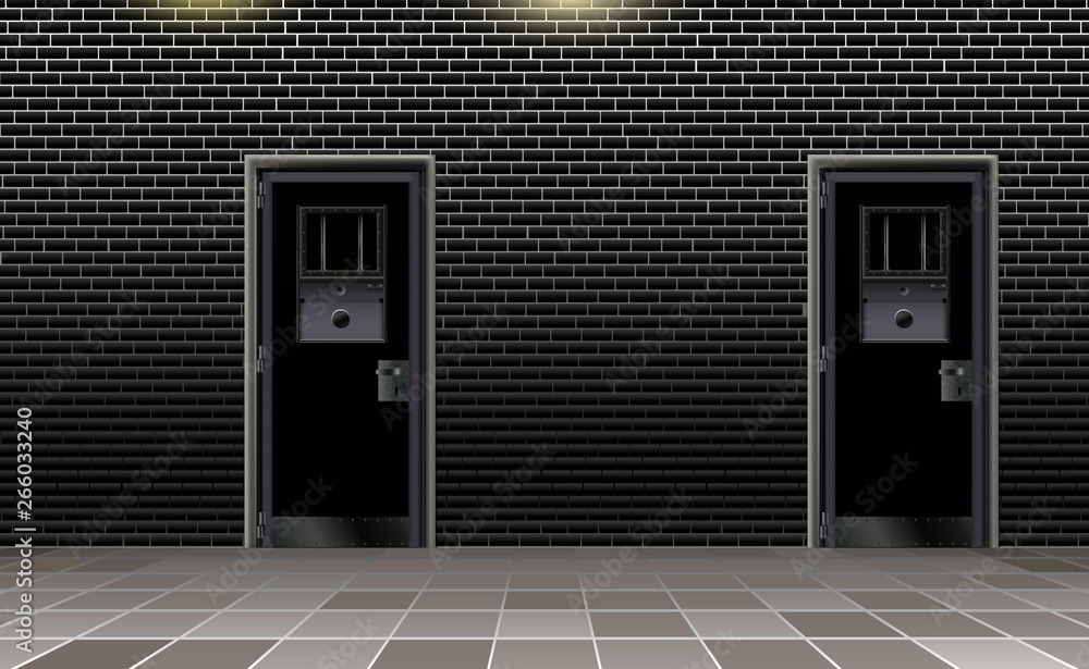 Trend european prison interior, dark background. Jail modern with two ...