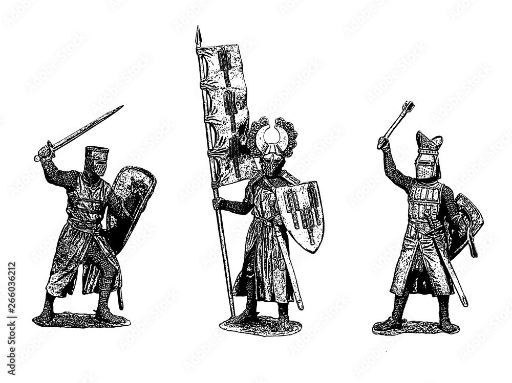 Medieval knights illustration. Knight picture. Set of 3 medieval ...