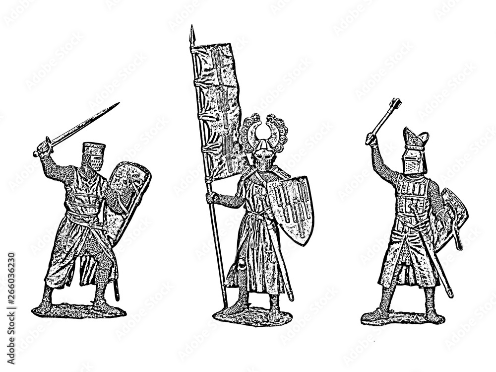 Medieval knights illustration. Knight picture. Set of 3 medieval ...