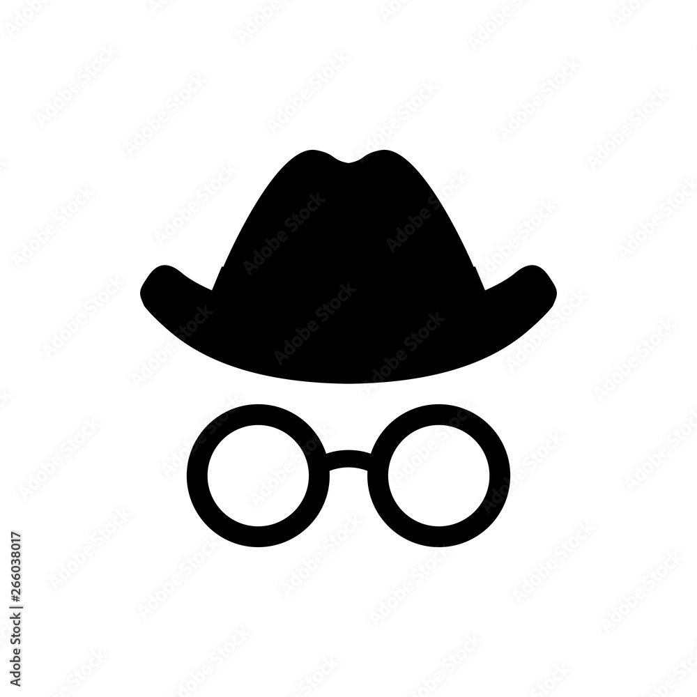 Incognito icon. Hat and glasses sign. Anonymous spy agent symbol, logo ...