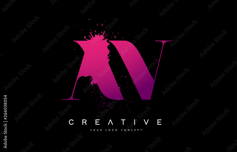 Purple Pink AV A V Letter Logo Design with Black Ink Watercolor Splash ...