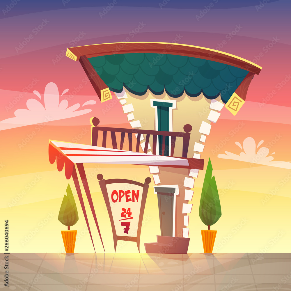 cafe restaurant or shop cartoon style medieval roof tavern with white ...