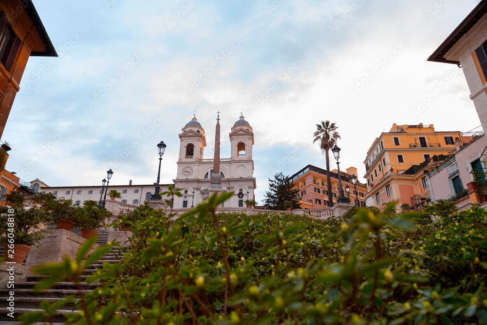 Spanish Steps at Piazza di Spagna and Trinita dei Monti church Stock ...