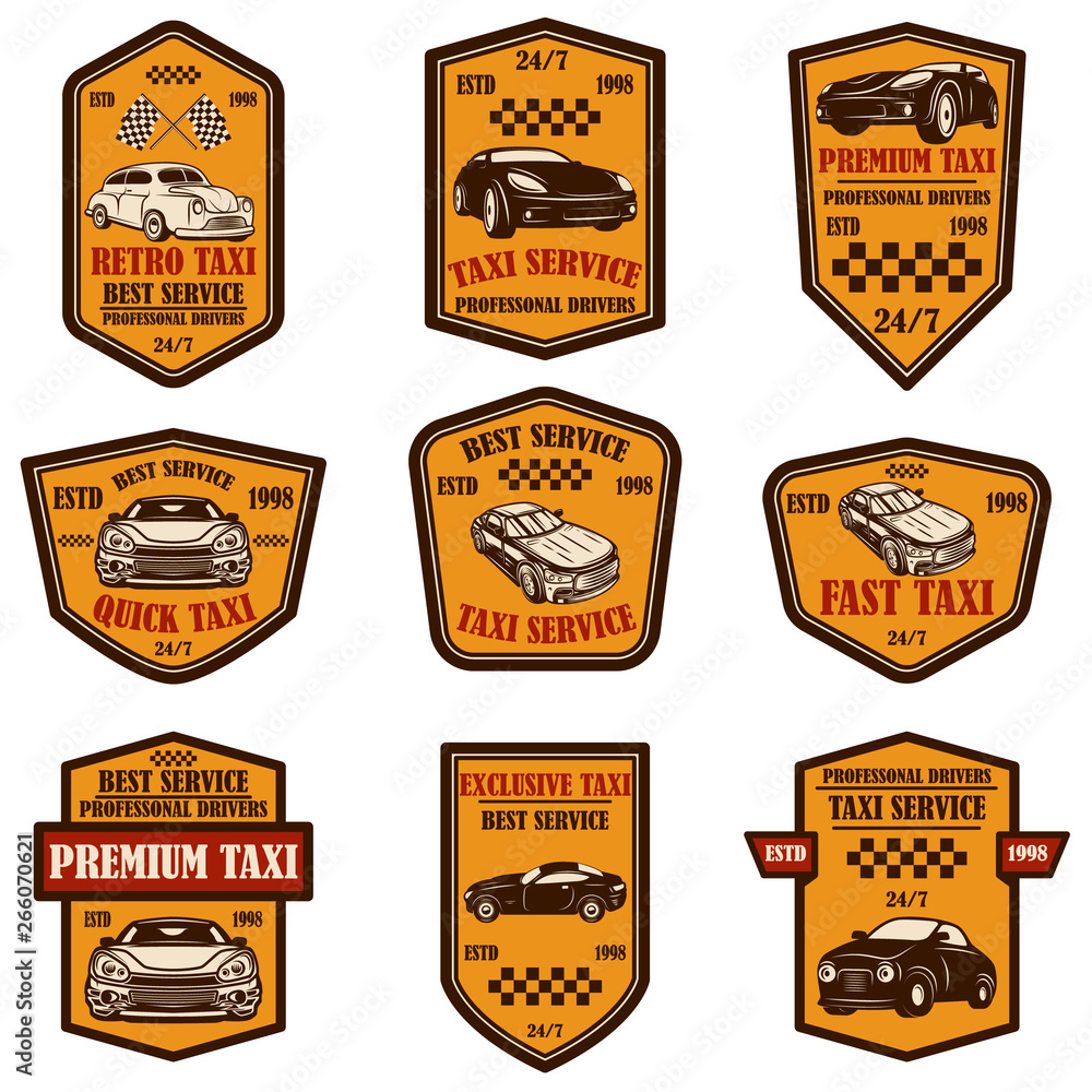 Set of taxi service emblems. Design element for poster, card, banner ...
