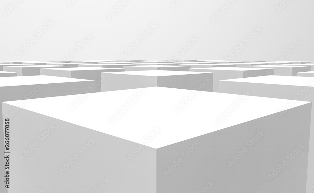 3d rendering. perspective view of modern abstract white square cube box ...