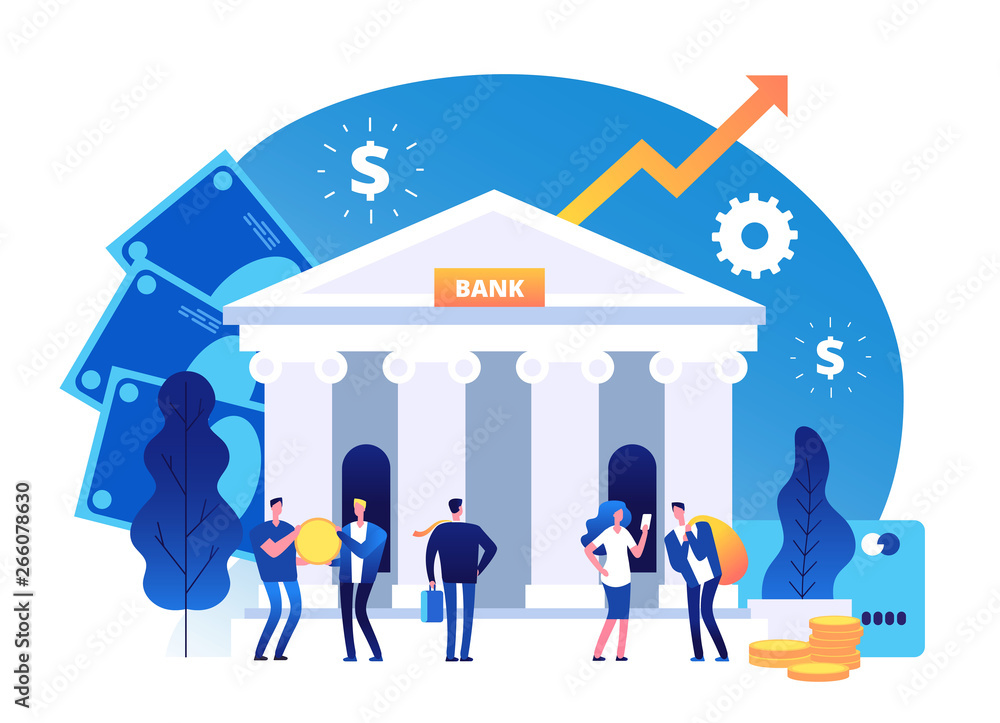 Bank building. Banking investment wealth growth symbols. Bank facade ...