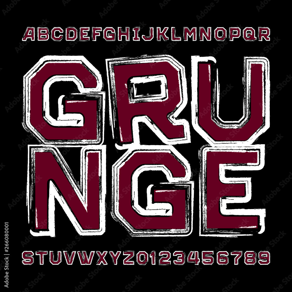 Abstract grunge alphabet font. Messy uppercase letters and numbers ...