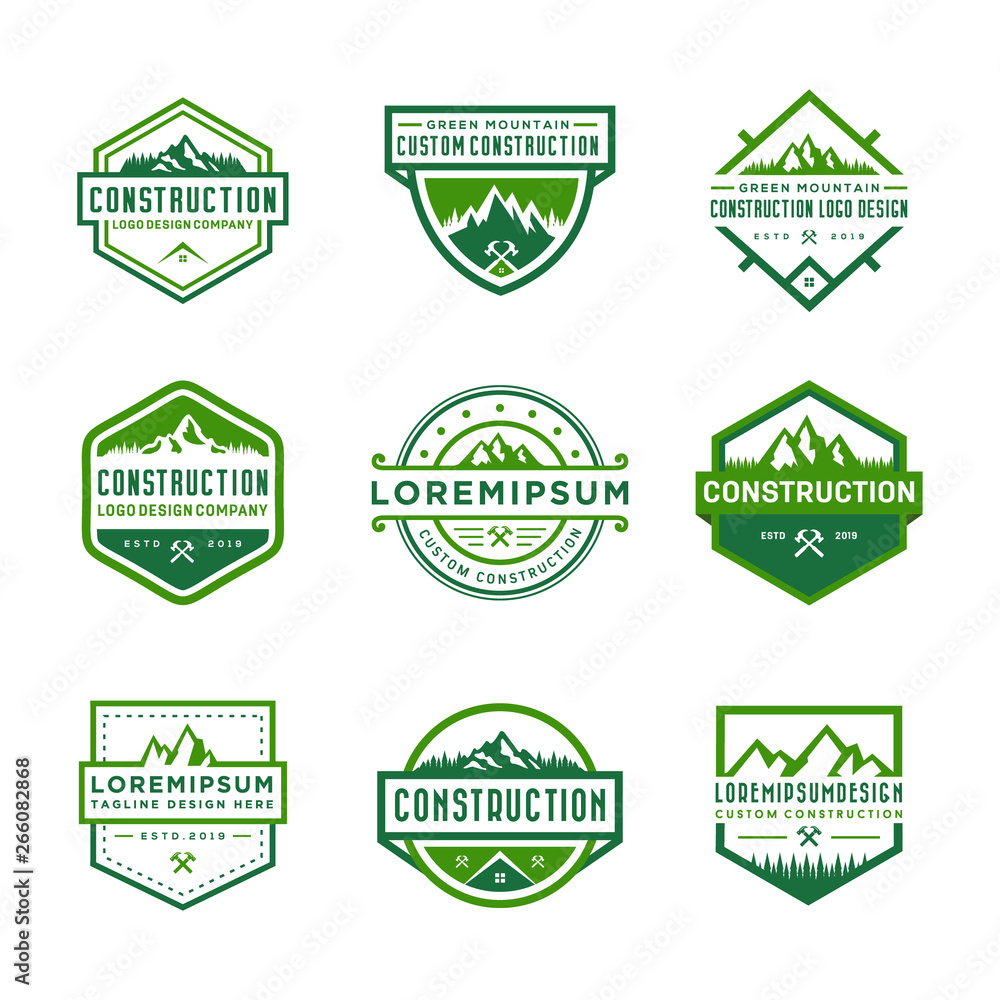 Set of Mountain and outdoor construction logo design with vintage or ...