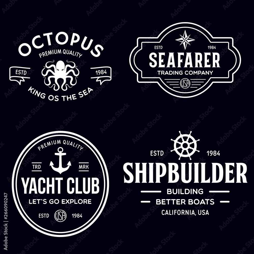 Set of sea and nautical typography badges and design elements ...