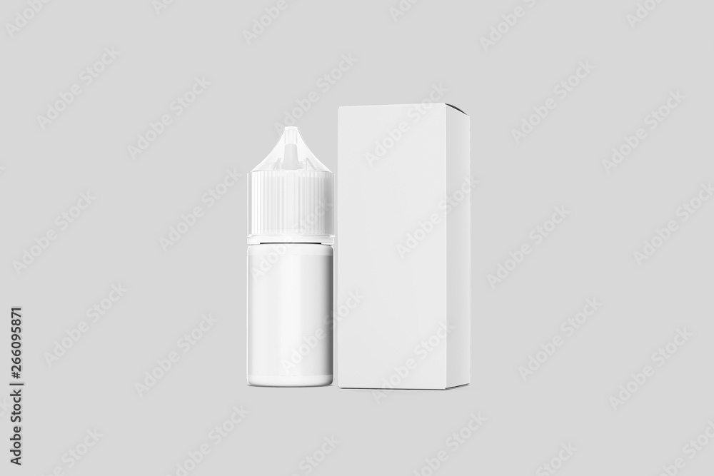Packaging plastic Bottle vape with cardboard box blank label. Mock up ...