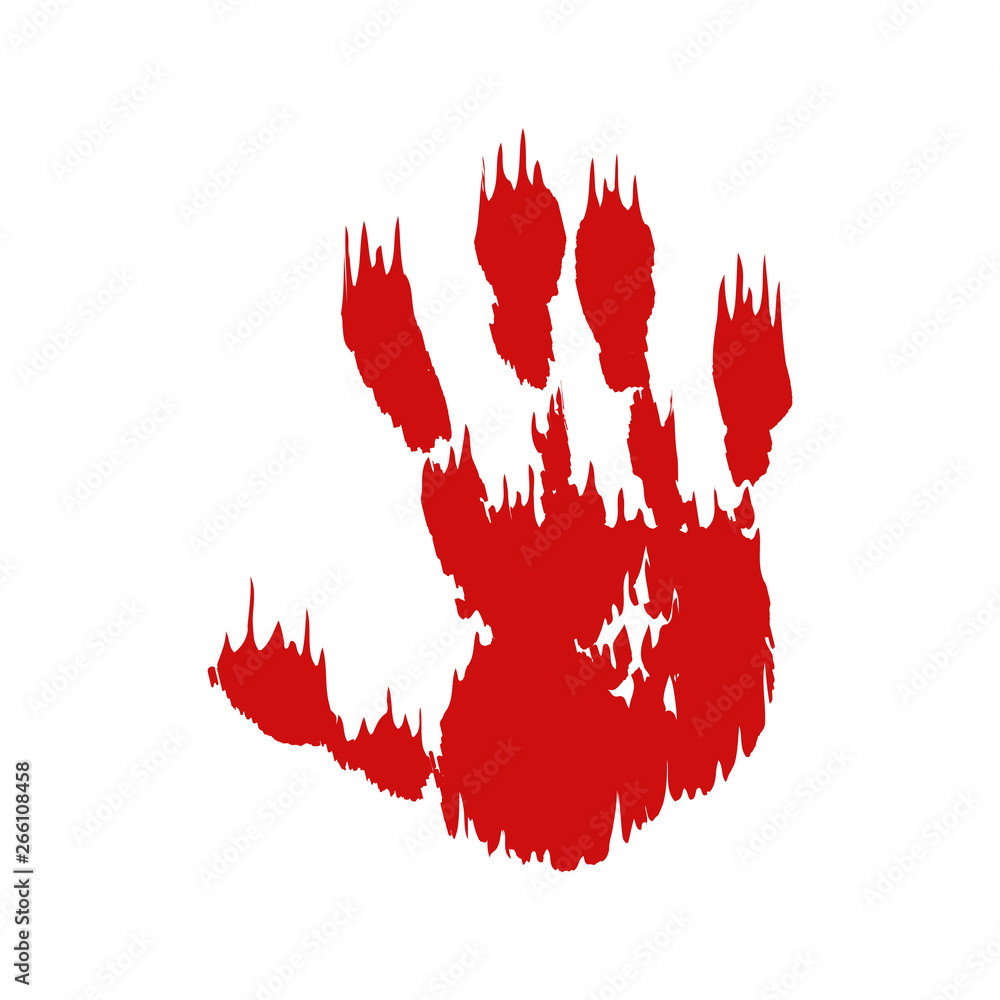 Bloody hand print isolated white background. Horror scary blood dirty handprint, fingerprint ...