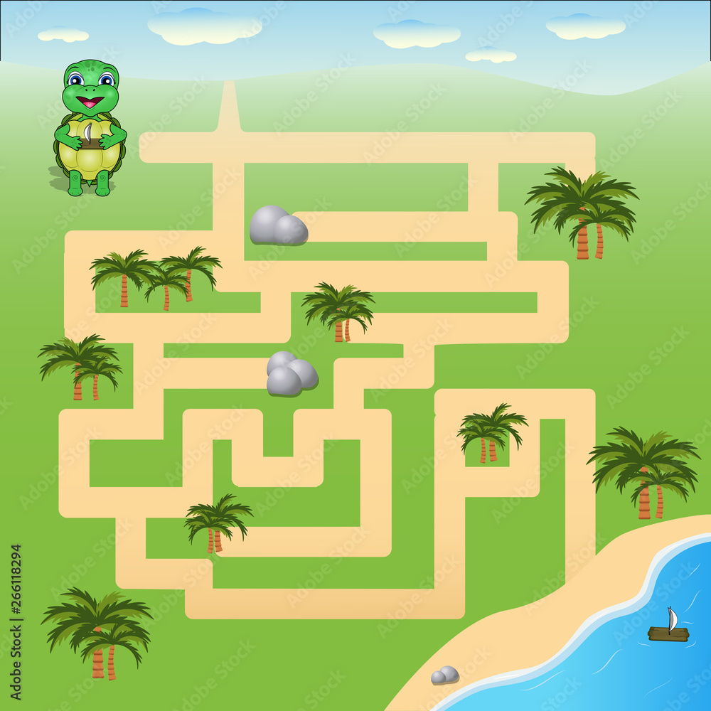 vector illustration is a fun maze game for kids. Help the turtle find ...