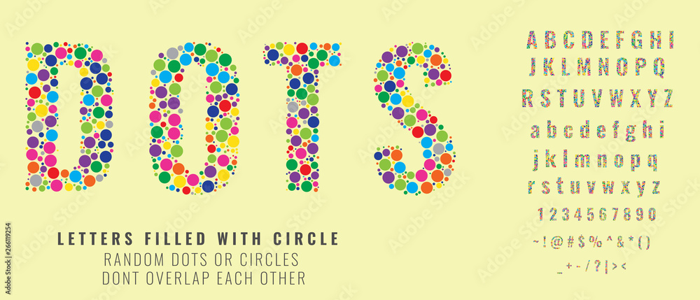 Set of letters made of colored dots or filled with circles. Creative ...