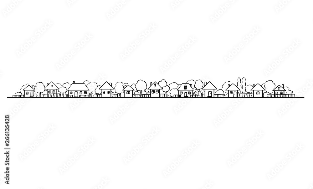 Vector artistic drawing and illustration of generic village or ...