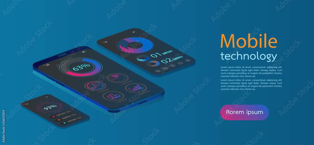 Mobile screens modern infographic. Diagram template and chart graph ...