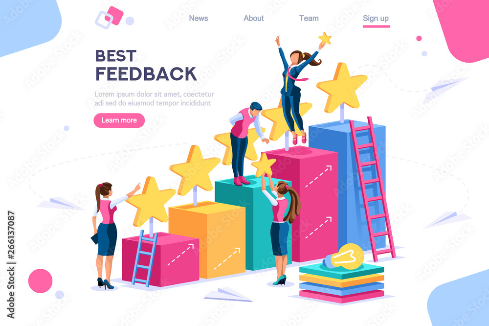 Arrows score, win and grow. Star choose, best feedback comment. 5 stars ...