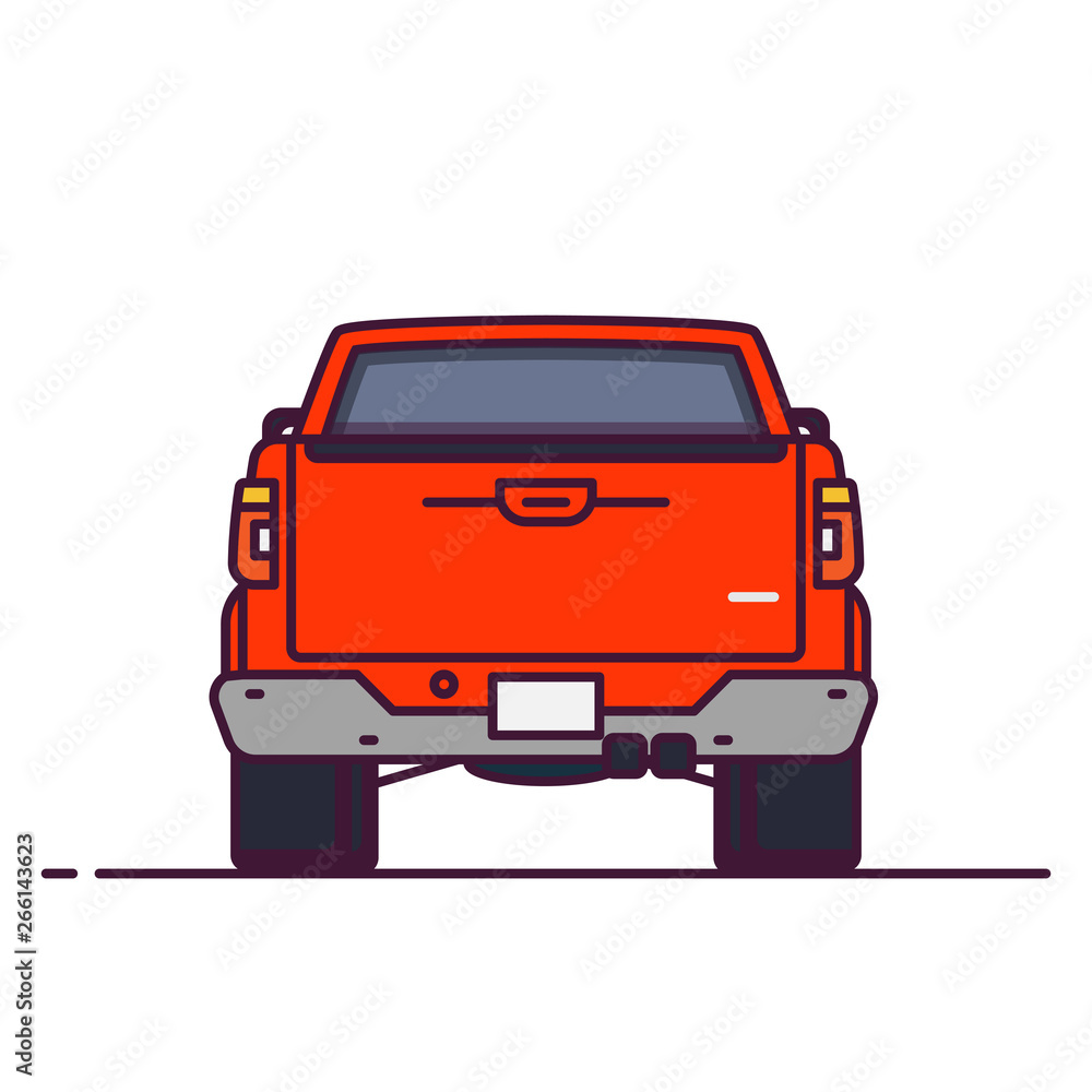 Rare view of big pickup. Line style vector illustration. Off road and ...