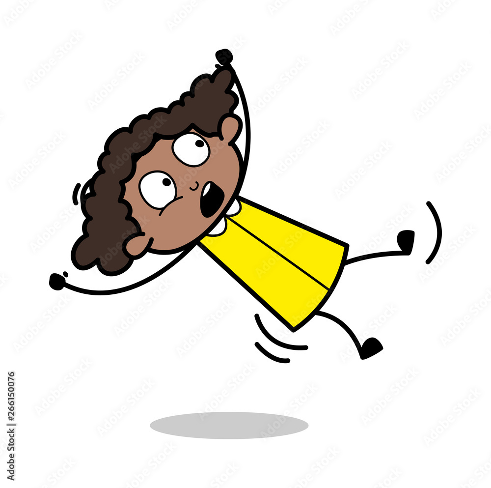 Falling Down - Retro Black Office Girl Cartoon Vector Illustration ...