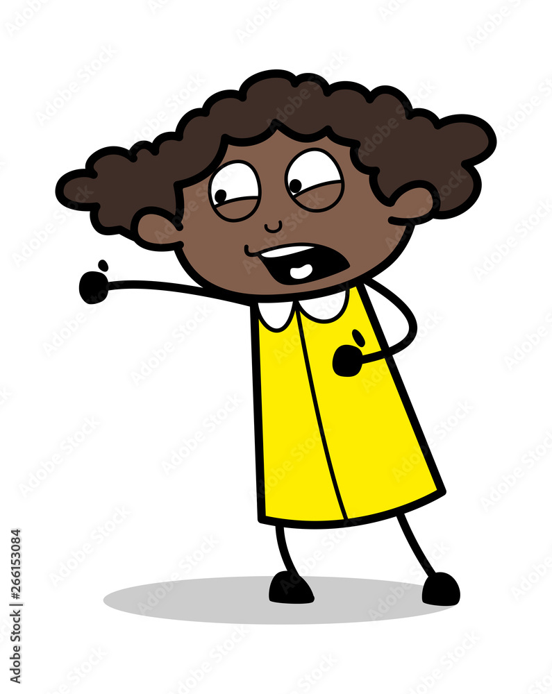 Punching Pose - Retro Black Office Girl Cartoon Vector Illustration ...