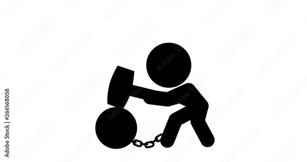 Fight for freedom, stickman with cannonball at leg. 2d, animation ...