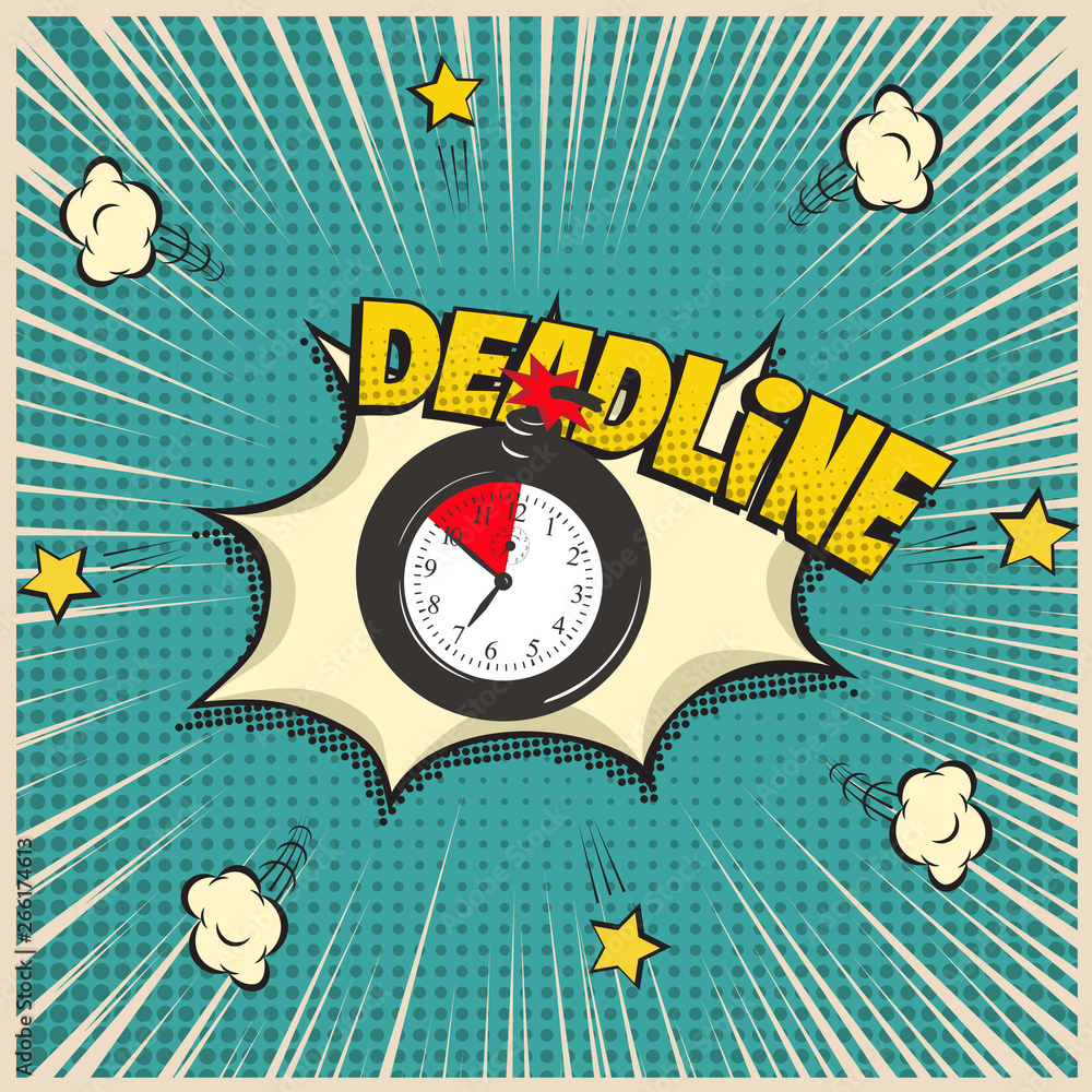 Deadline concept illustration in comic book style. Vector alarm clock ...