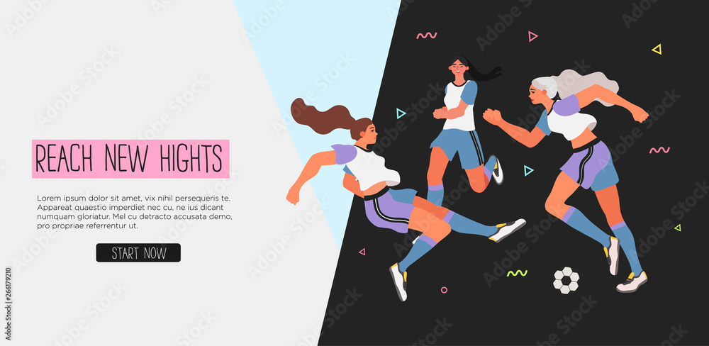 Vector illustration of women in a uniform playing soccer, football ...