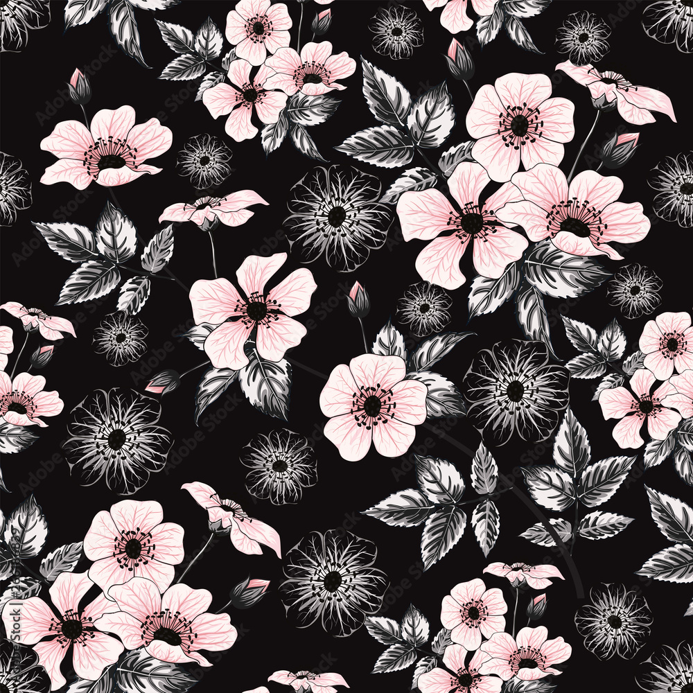 Pink And Black Flower Pattern