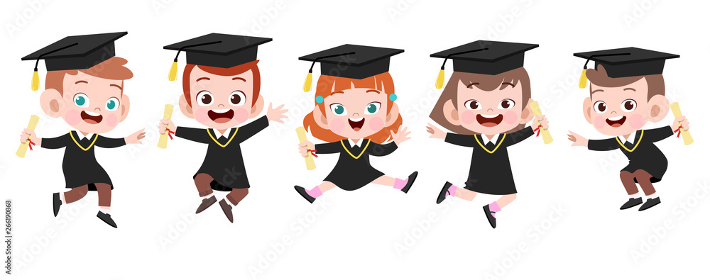 happy kids graduation vector illustration isolated Stock Vector | Adobe ...