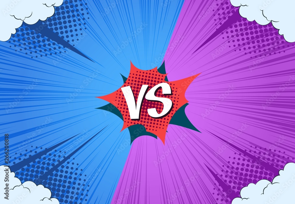 Comics VS background. Versus fight book page, action battle challenge ...