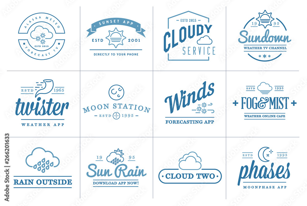 Set of Vector Weather Icons and Logotypes of Business Forecasting Apps ...