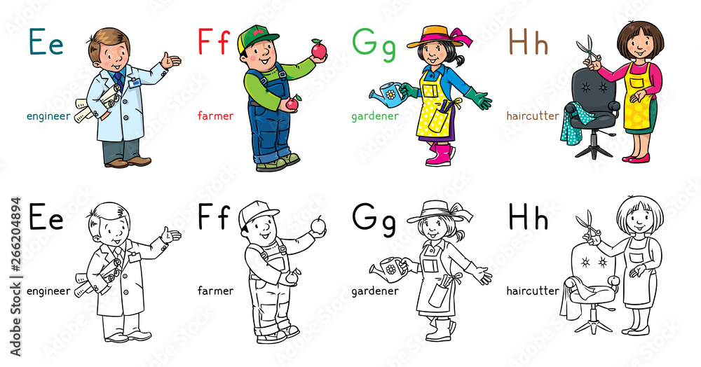 ABC professions coloring book set English alphabet Stock Vector | Adobe ...