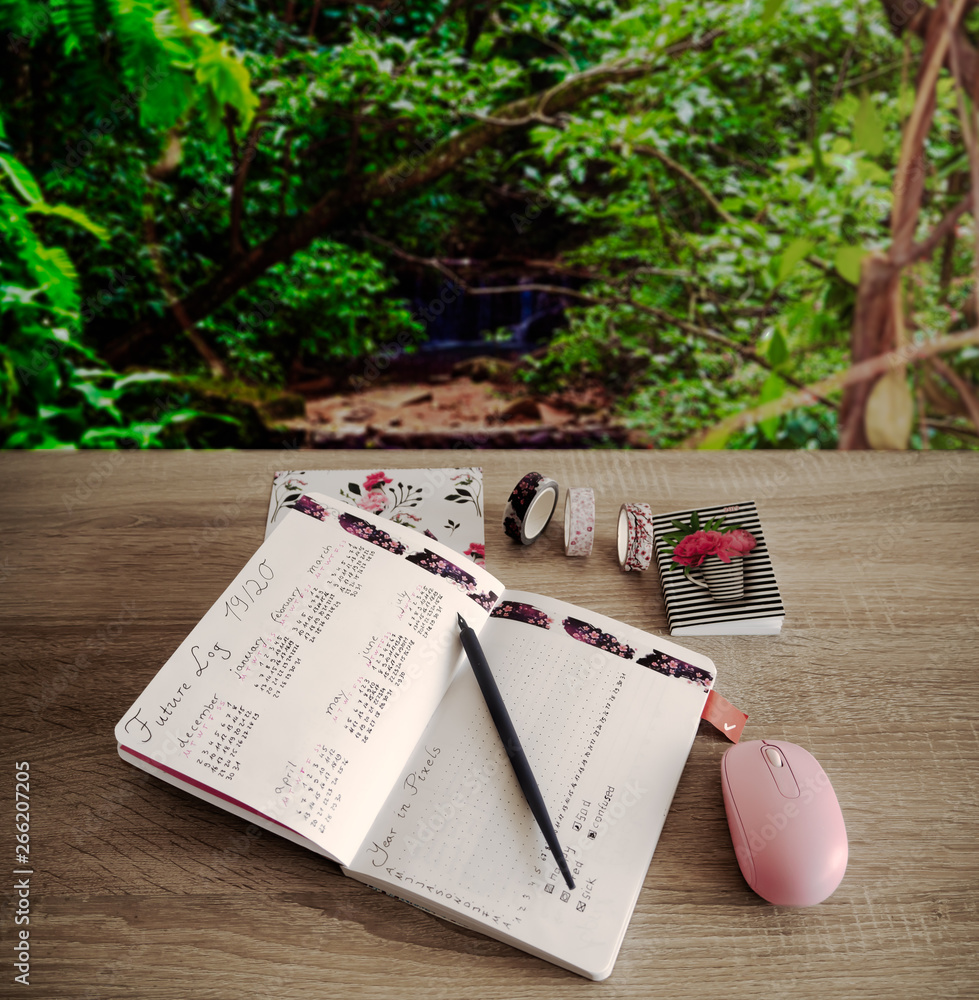 Bullet Journal - office desk arrangement of mouse, self-made bullet ...