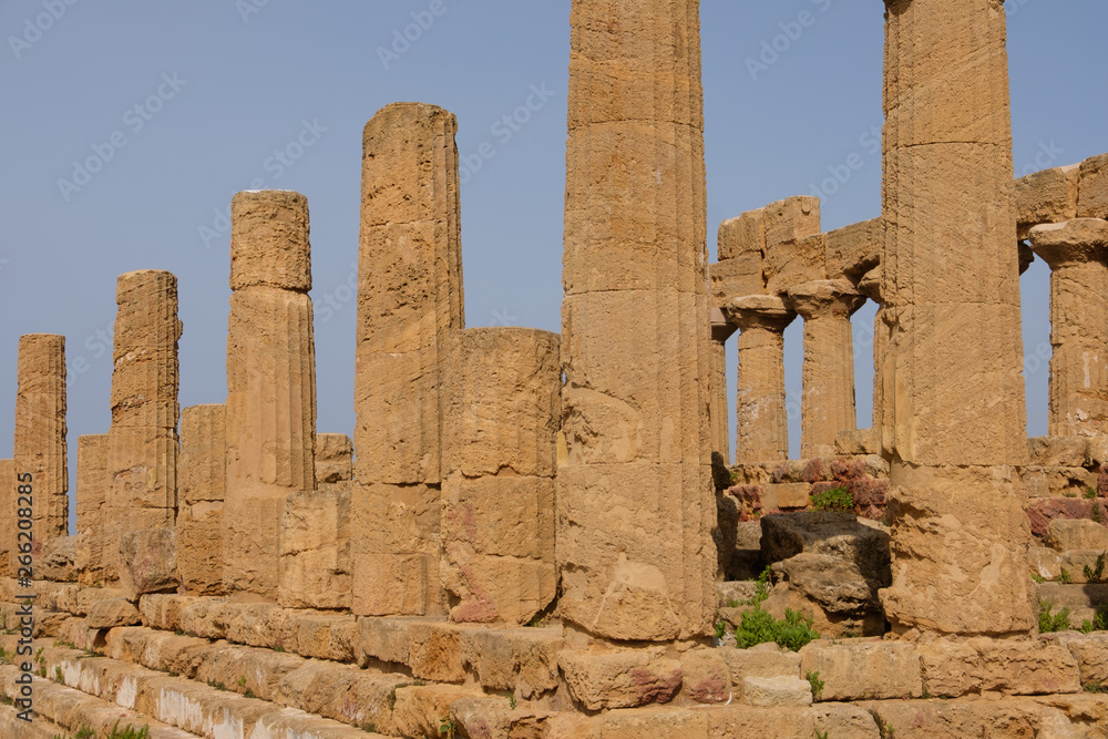 Ancient doric columns belonging to a collapsed greek temple in the ...