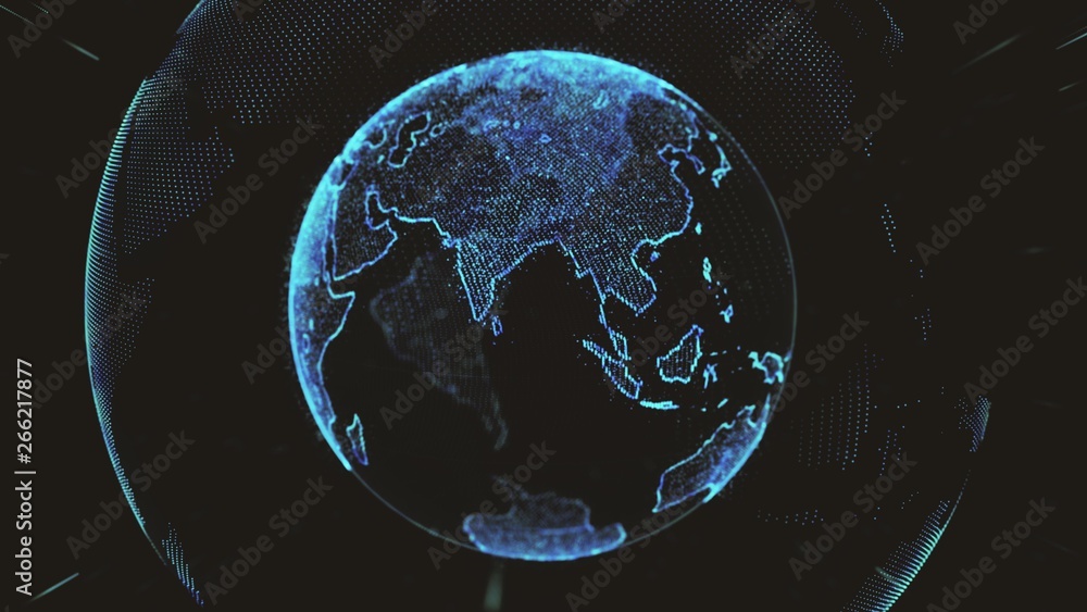 Earth rotating loop of rotating glowing dots stylised world globe with ...