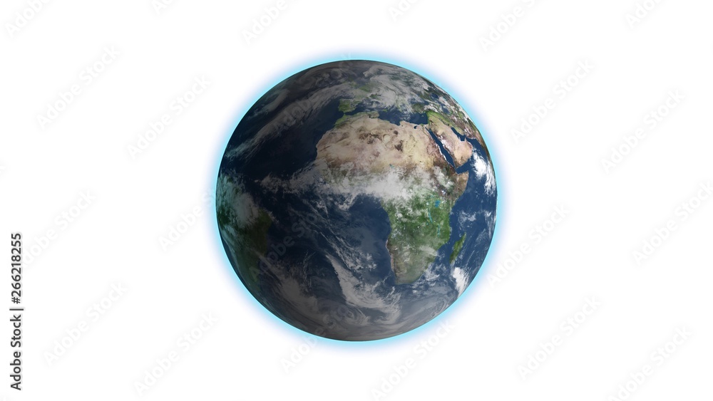 Realistic Earth Rotating on White Loop . Globe is centered in frame ...