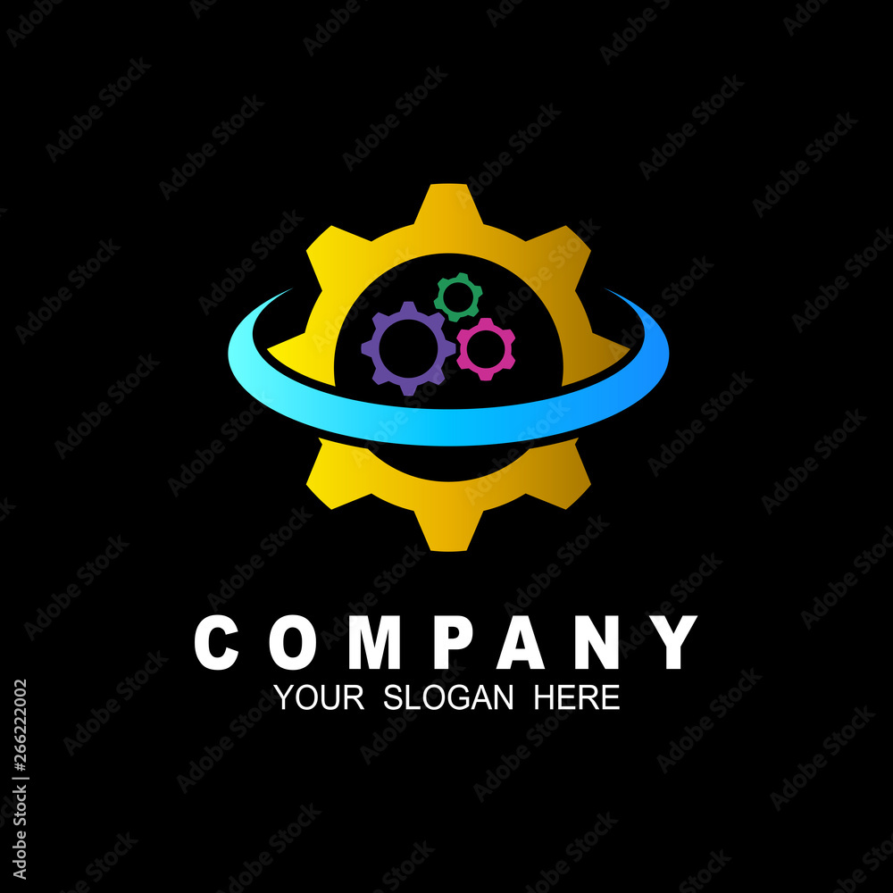 some gear logos with circular swoosh resembling planetary orbits Stock ...