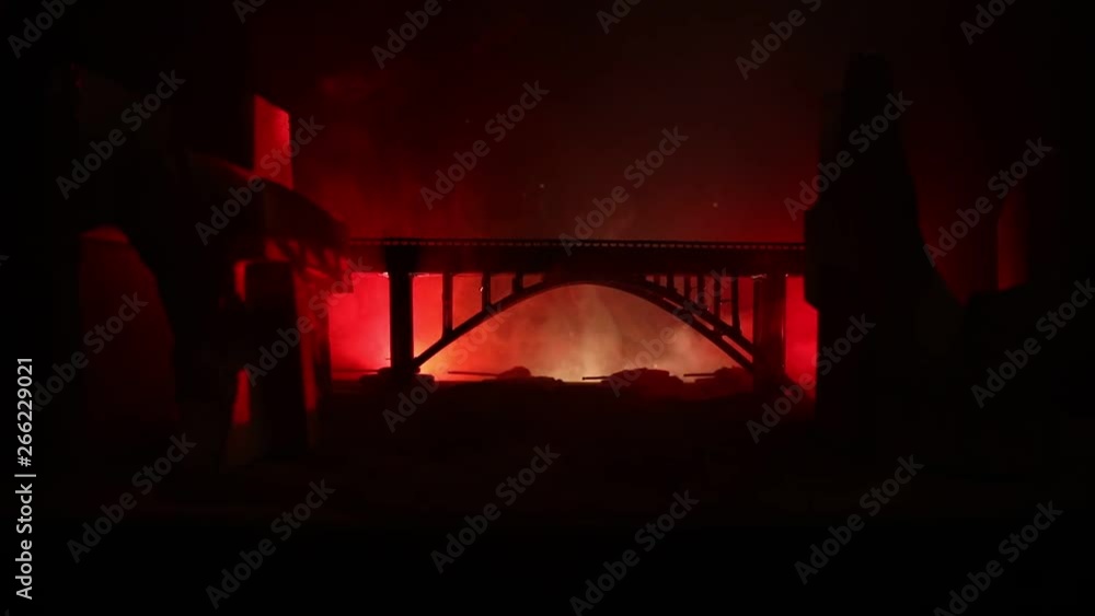 Apocalyptic ruins of the city. Disaster effect. Night scene. City ...