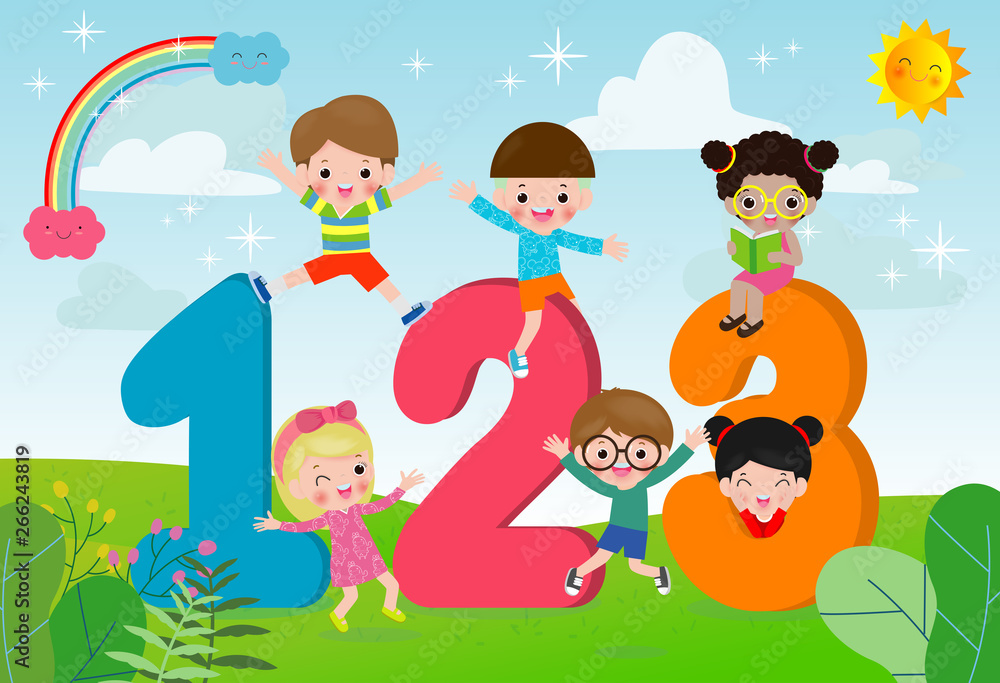 Cartoon kids with 123 numbers, children with Numbers,Vector ...